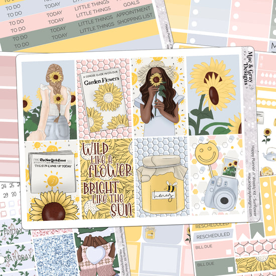 Sunflower Weekly Sticker Kit for Vertical Planners & Happy Planner ...